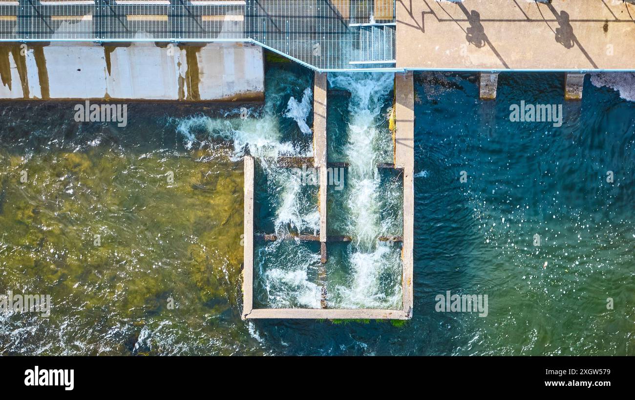 Aerial View of Fish Ladder Spillway with Dynamic Water Motion Stock ...