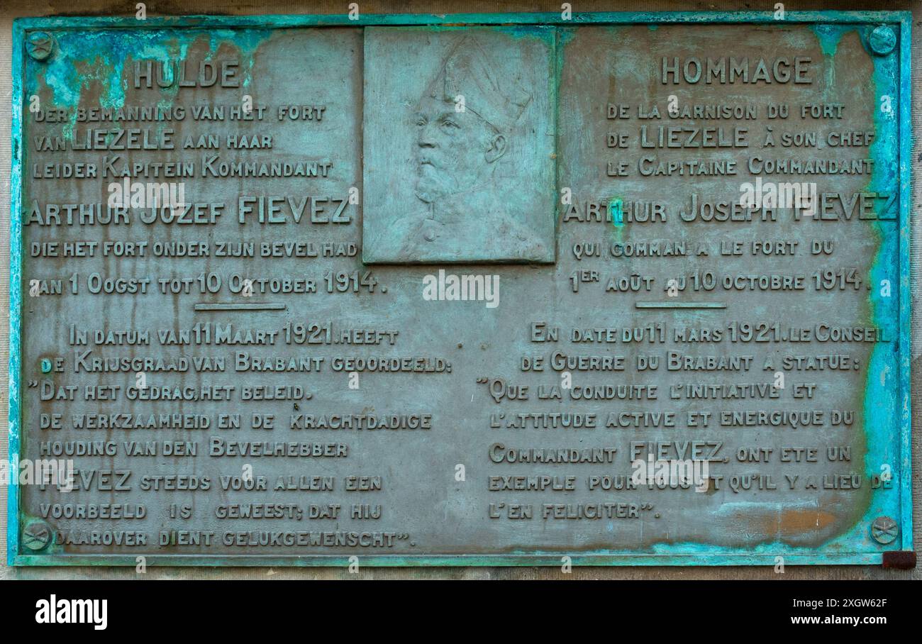 Plaque in honour of commander Arthur Joseph Fievez at Fort van Liezele ...