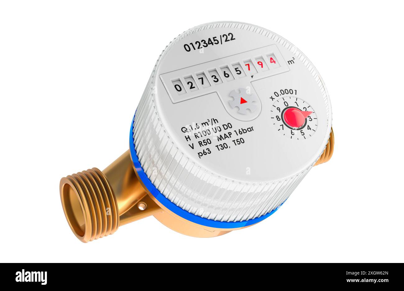 Cold water meter for cold water. 3D rendering isolated on white ...