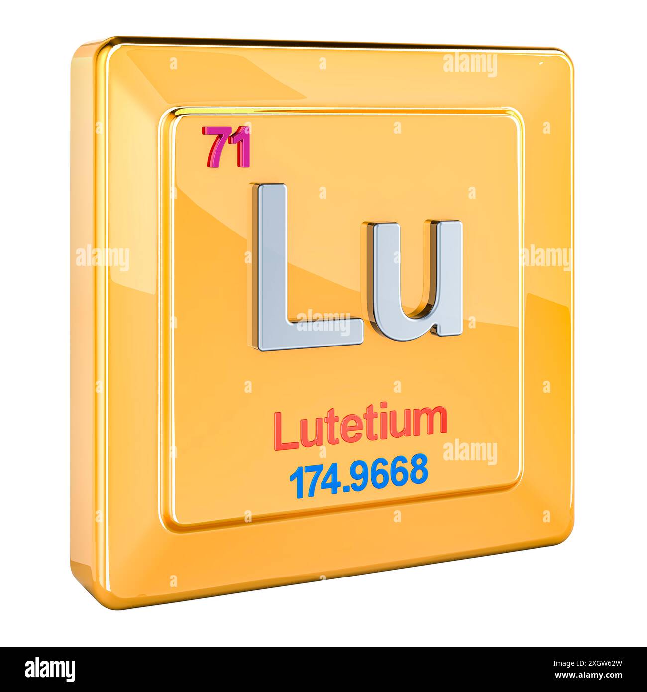 Lutetium Lu, chemical element sign with number 71 in periodic table. 3D ...