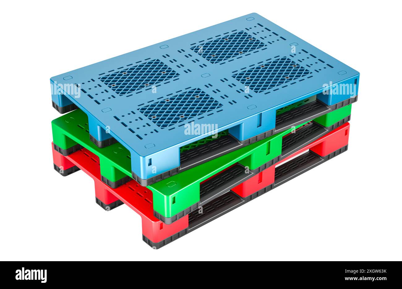 Stack of Plastic Pallets. 3D rendering isolated on white background ...