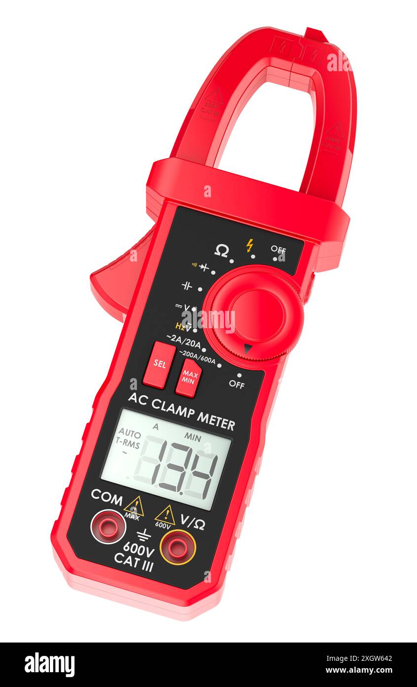 Red Digital Clamp Meter Multimeter, 3D rendering isolated on white ...