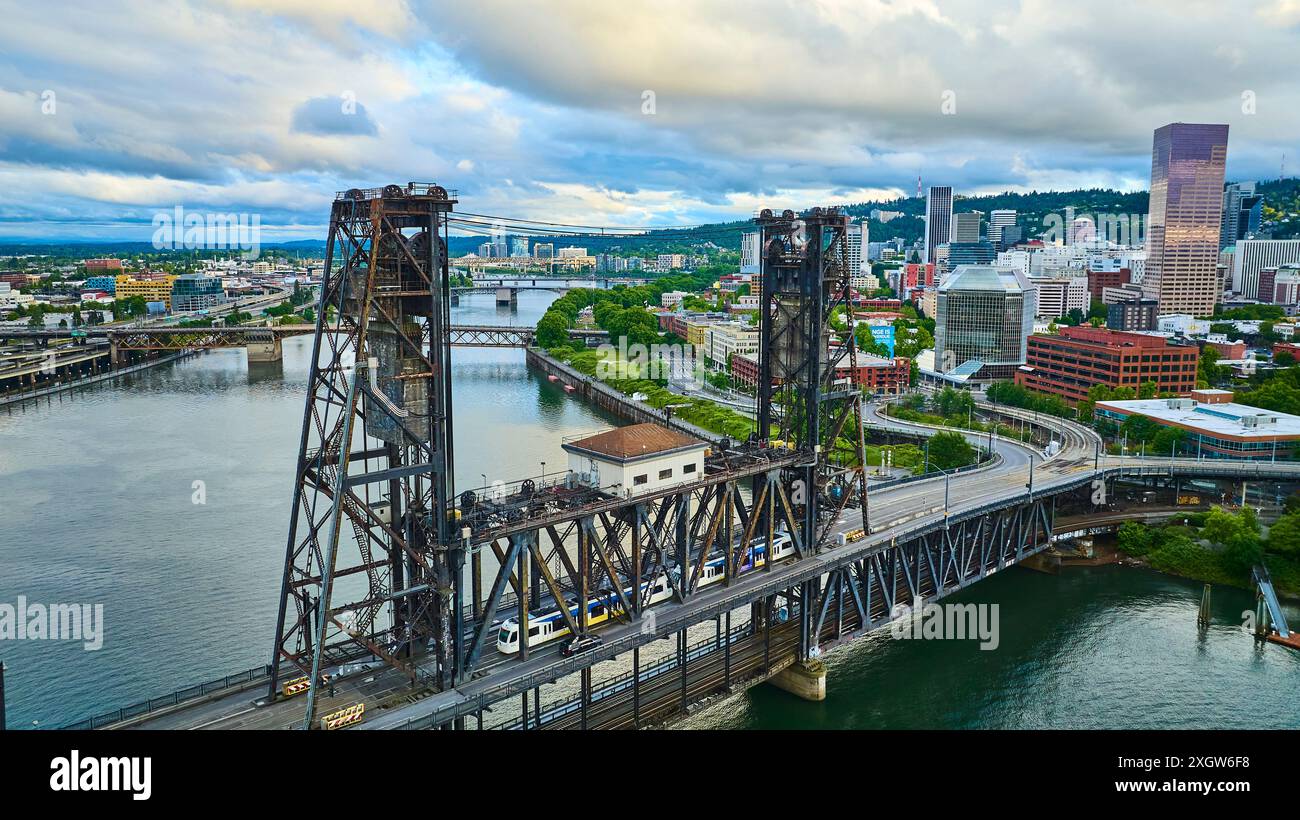 Aerial View of Portland Steel Bridge at Dusk Stock Photo - Alamy