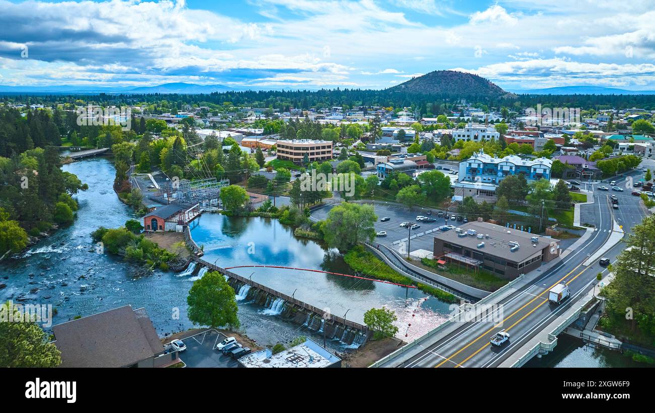Aerial Fly Over Riverfront Community in Bend Oregon Stock Photo - Alamy