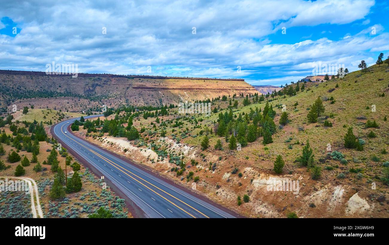 Aerial View of Curved Highway in Rugged Oregon Landscape Stock Photo ...