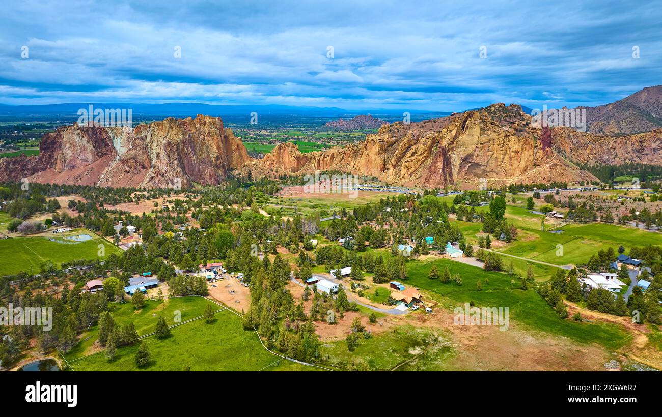 Aerial View of Smith Rock Formations and Lush Valley Community Stock ...