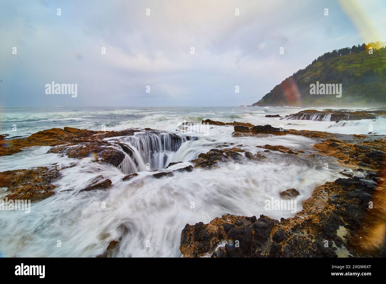 Thor's Well Rock Formations with Cascading Waterfalls Eye-Level ...