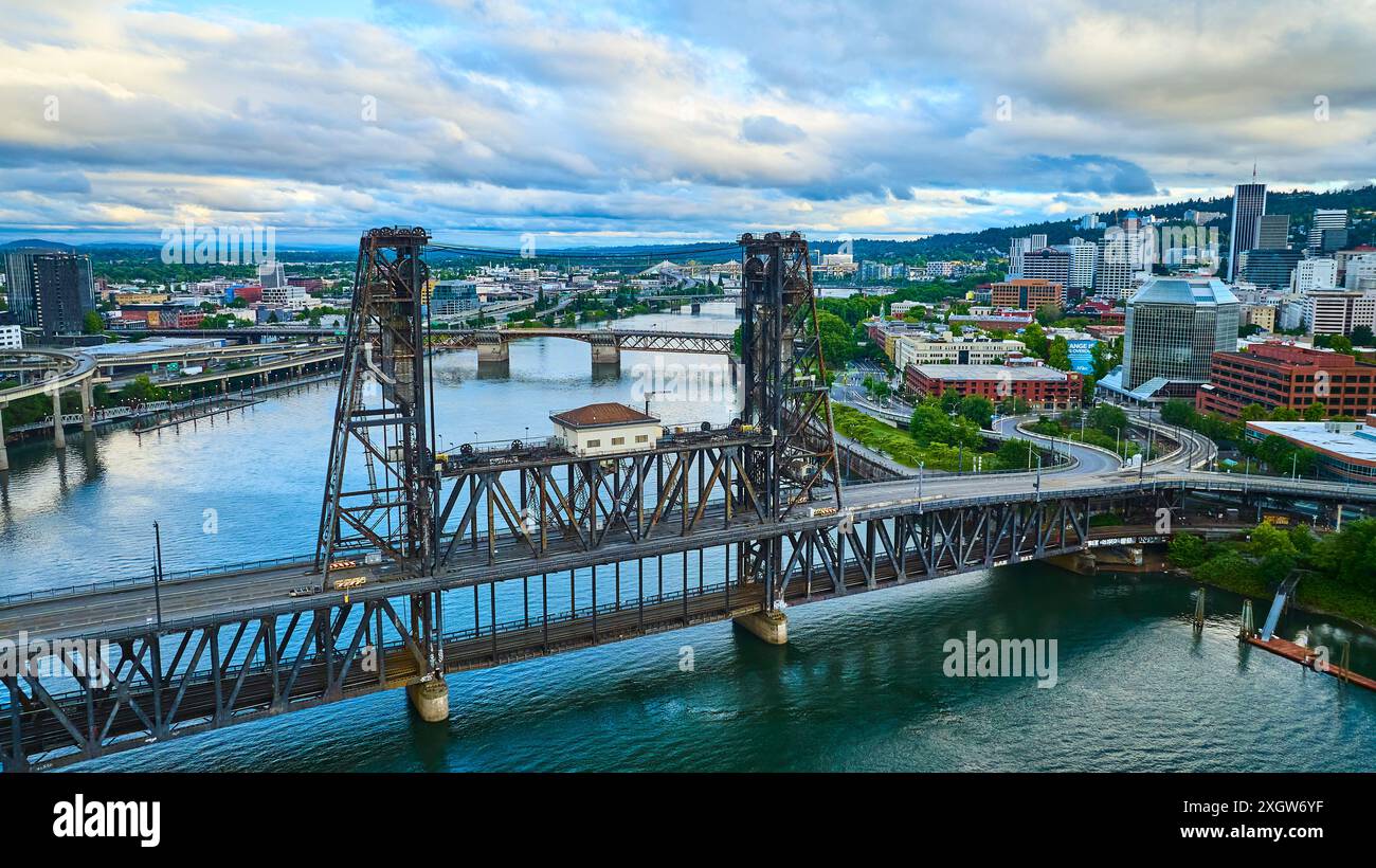 Aerial View of Historic Steel Bridge in Portland Oregon Stock Photo - Alamy