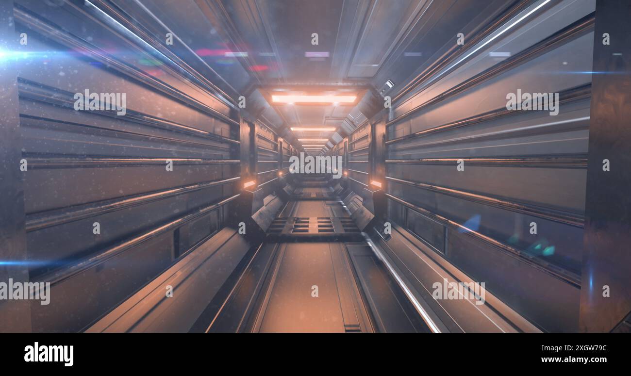 Image of beige lights over moving industrial tunnel. colour, shapes and ...