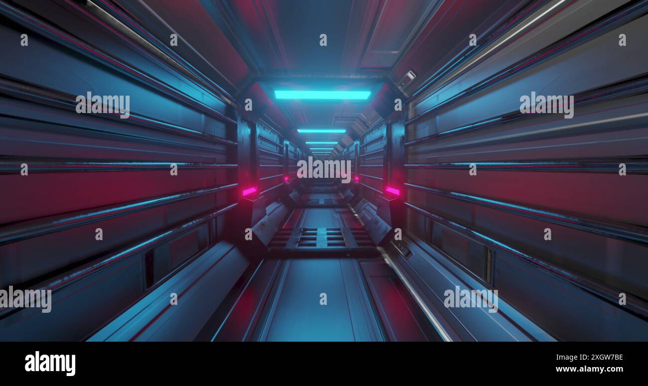 Image of pink lights over moving industrial tunnel. colour, shapes and ...