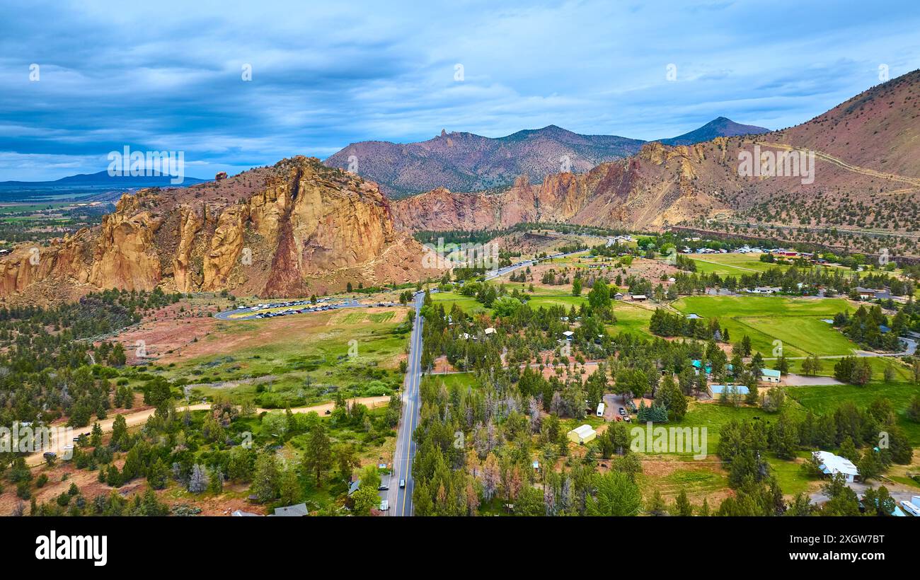 Aerial View of Smith Rock Cliffs and Serene Valley Stock Photo - Alamy