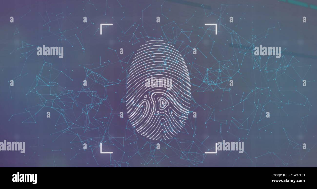 Digital image of hexagonal shapes and round scanner against data processing on blue background ...