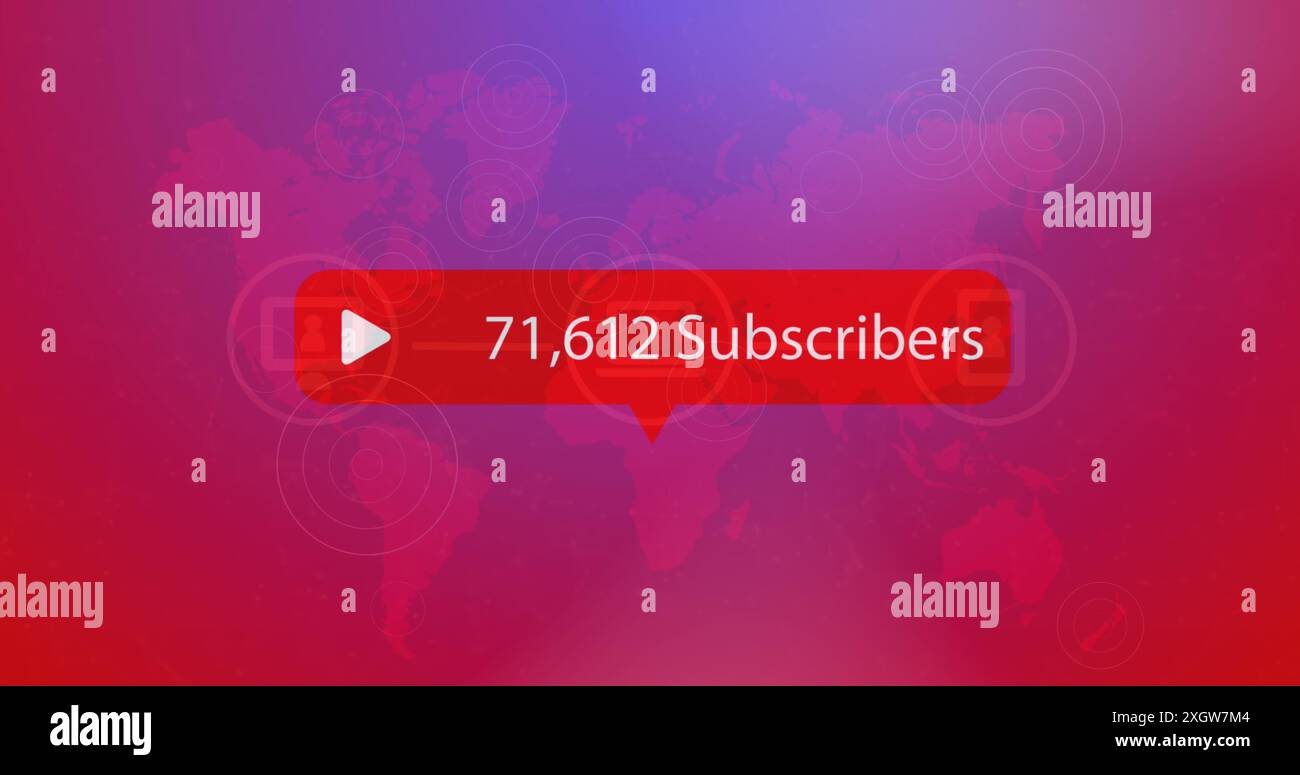 Image of number of subscribers increasing over world map with circles ...