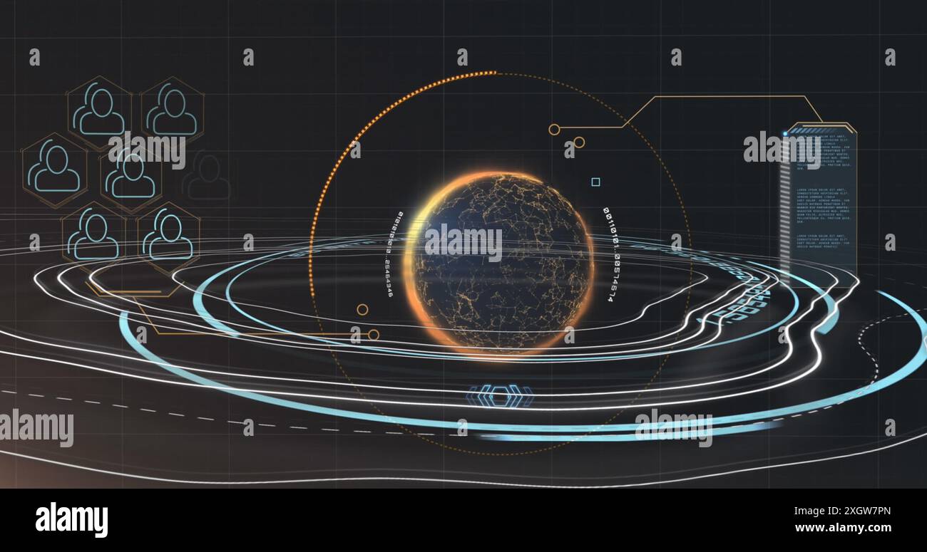 Image Of Rotating Circles Over Data Processing In Green And Black Space