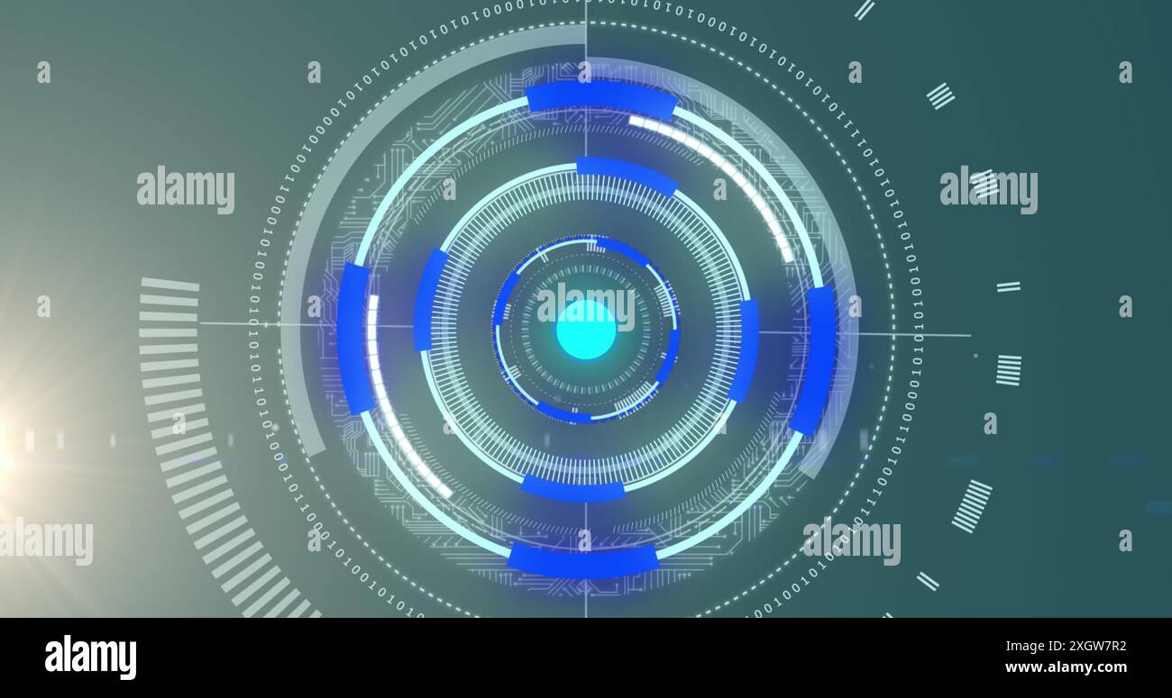 Image of processing circles and math formulas on grey background. Data processing, communication ...