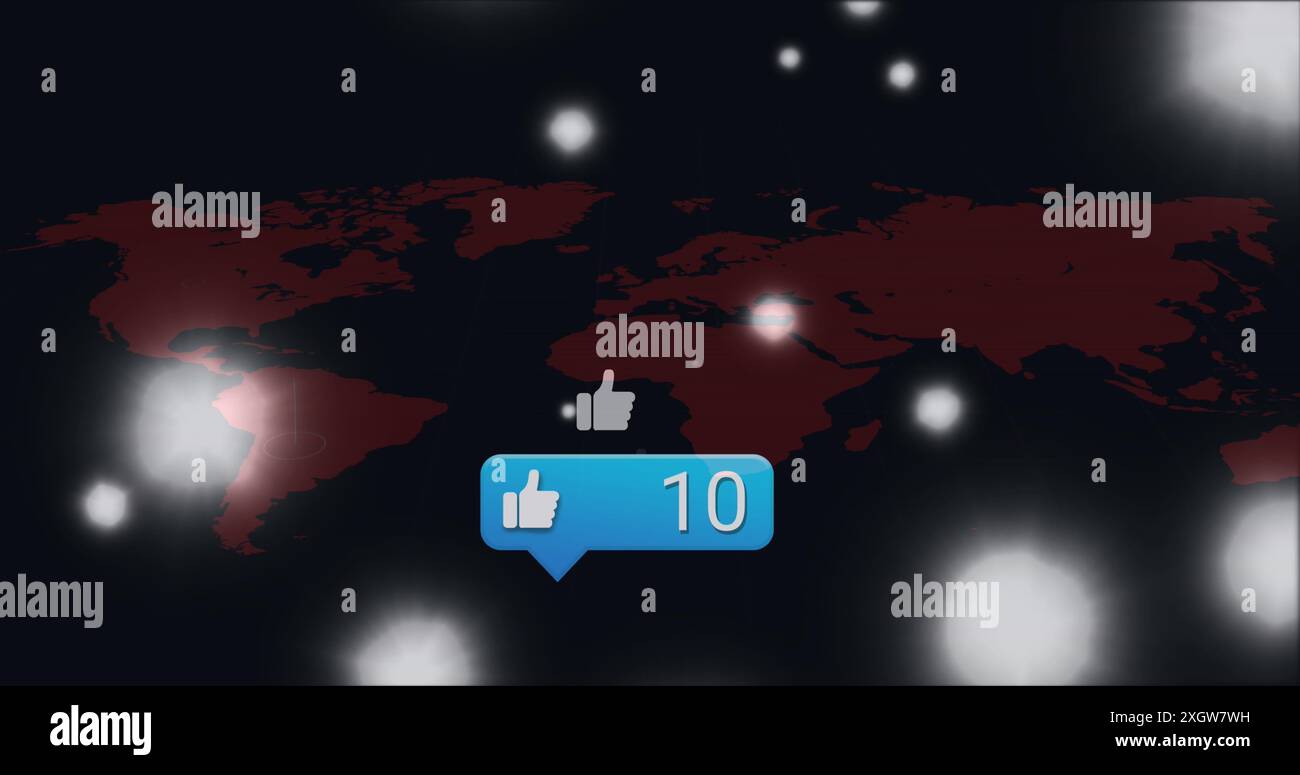 Image of speech bubble with increasing number of likes, thumbs up signs ...