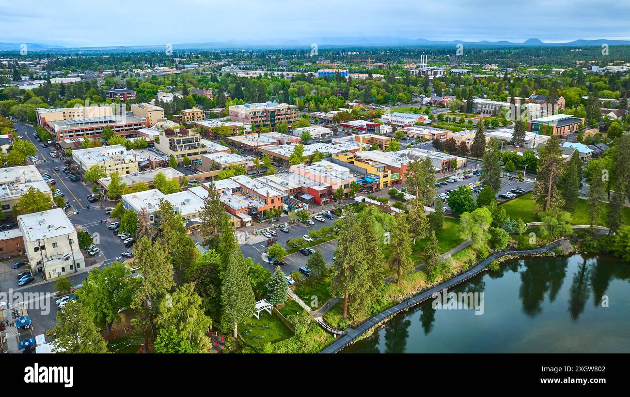 Aerial View of Bustling Suburban Town in Oregon with Green Spaces and ...