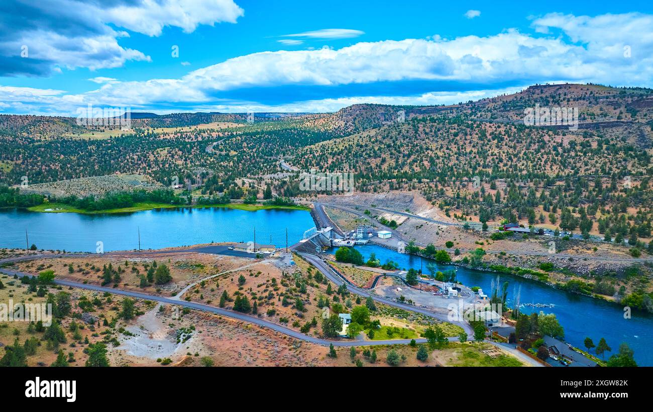 Aerial View of Hydroelectric Dam in Rugged Semi-Arid Landscape Stock ...