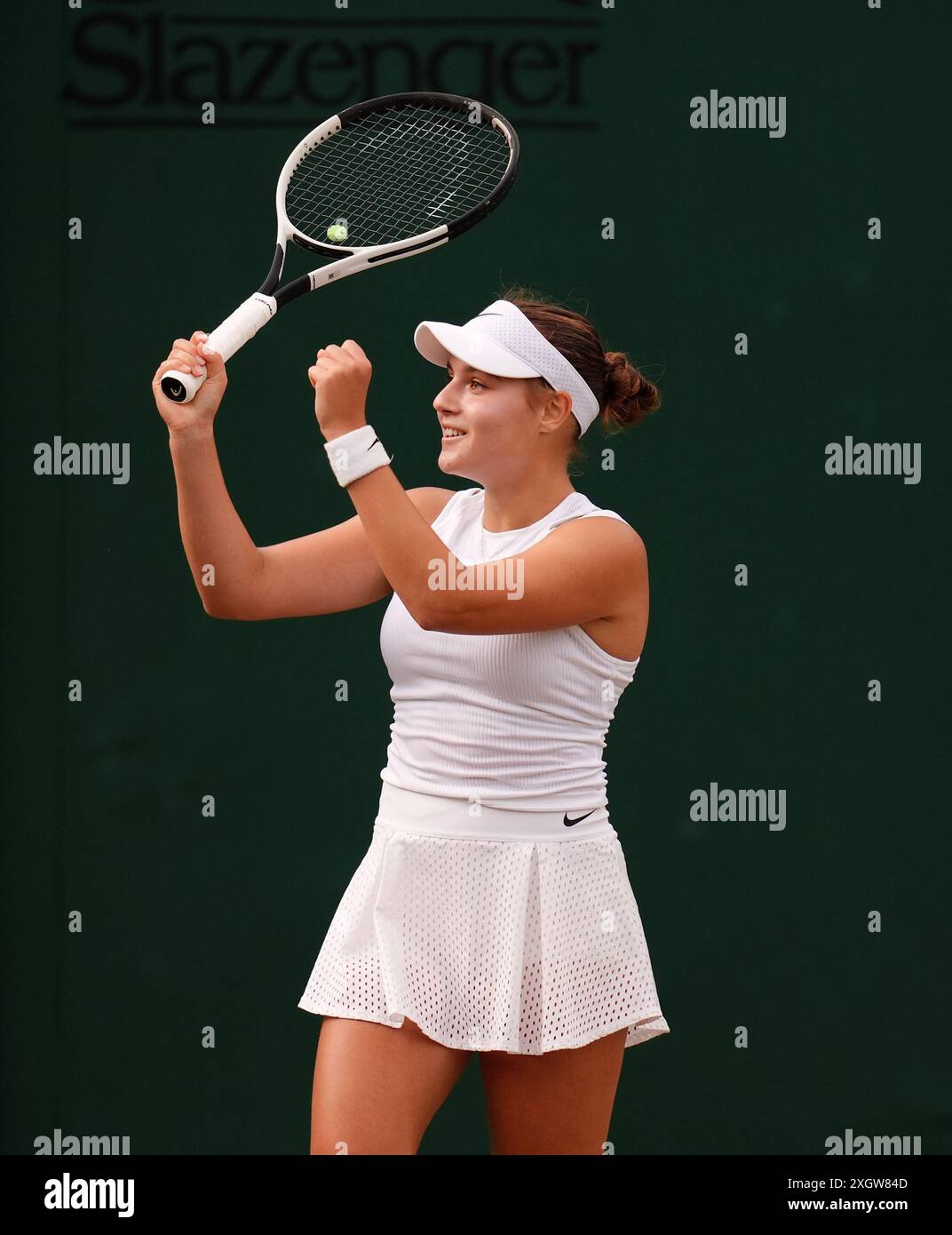Monika Stankiewicz celebrtates winning on day ten of the 2024 Wimbledon ...