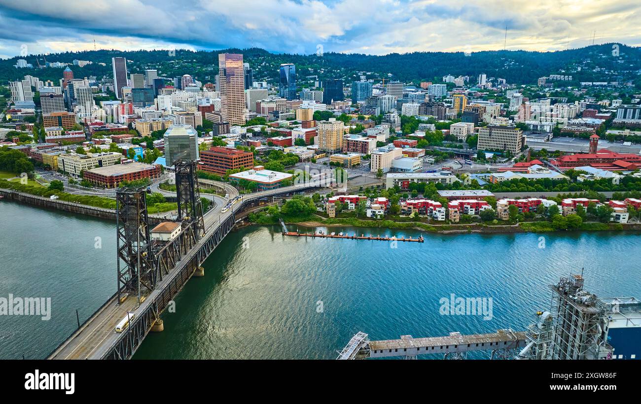 Aerial View of Portland Steel Bridge and Cityscape Stock Photo - Alamy