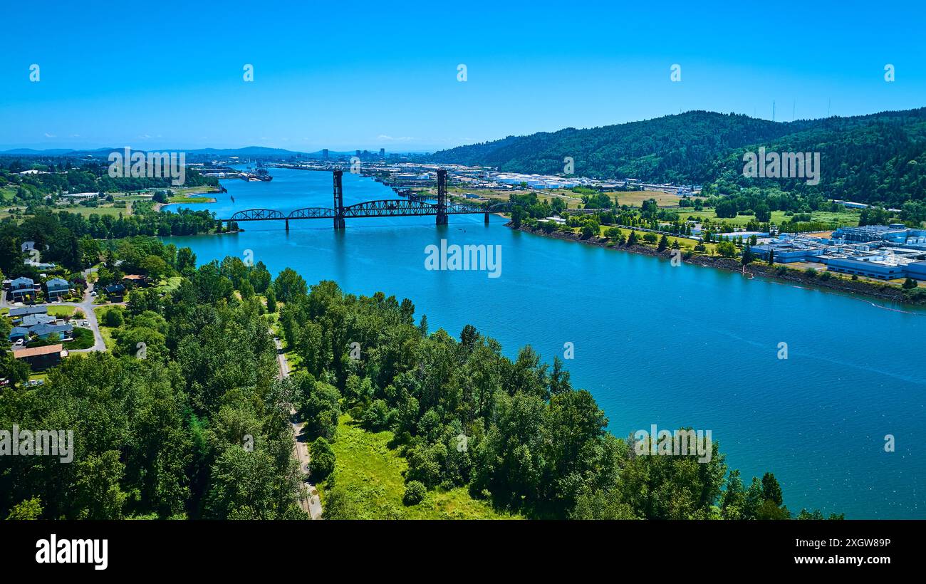 Aerial View of River Bridge and Mixed Use Landscape Stock Photo - Alamy