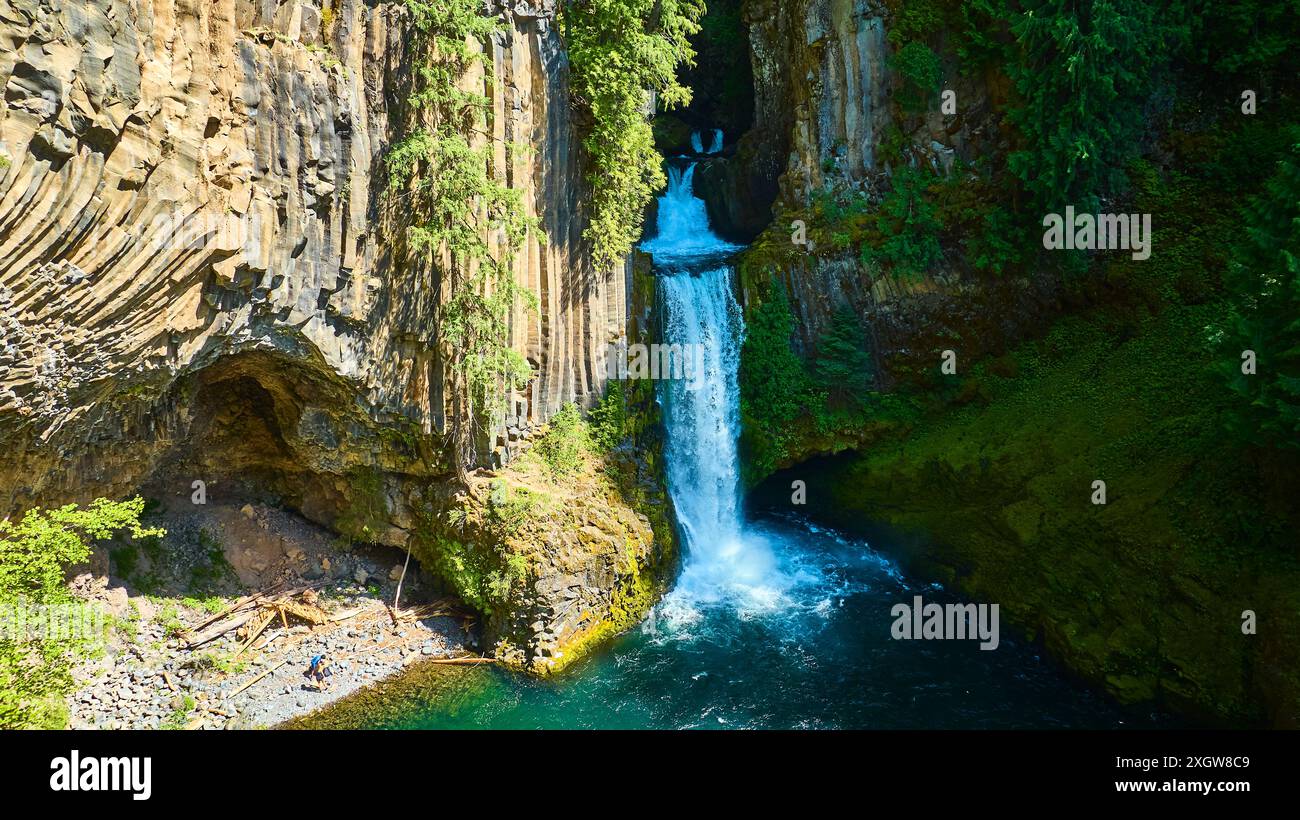 Aerial View of Toketee Falls with Turquoise Pool and Verdant Cliffs ...