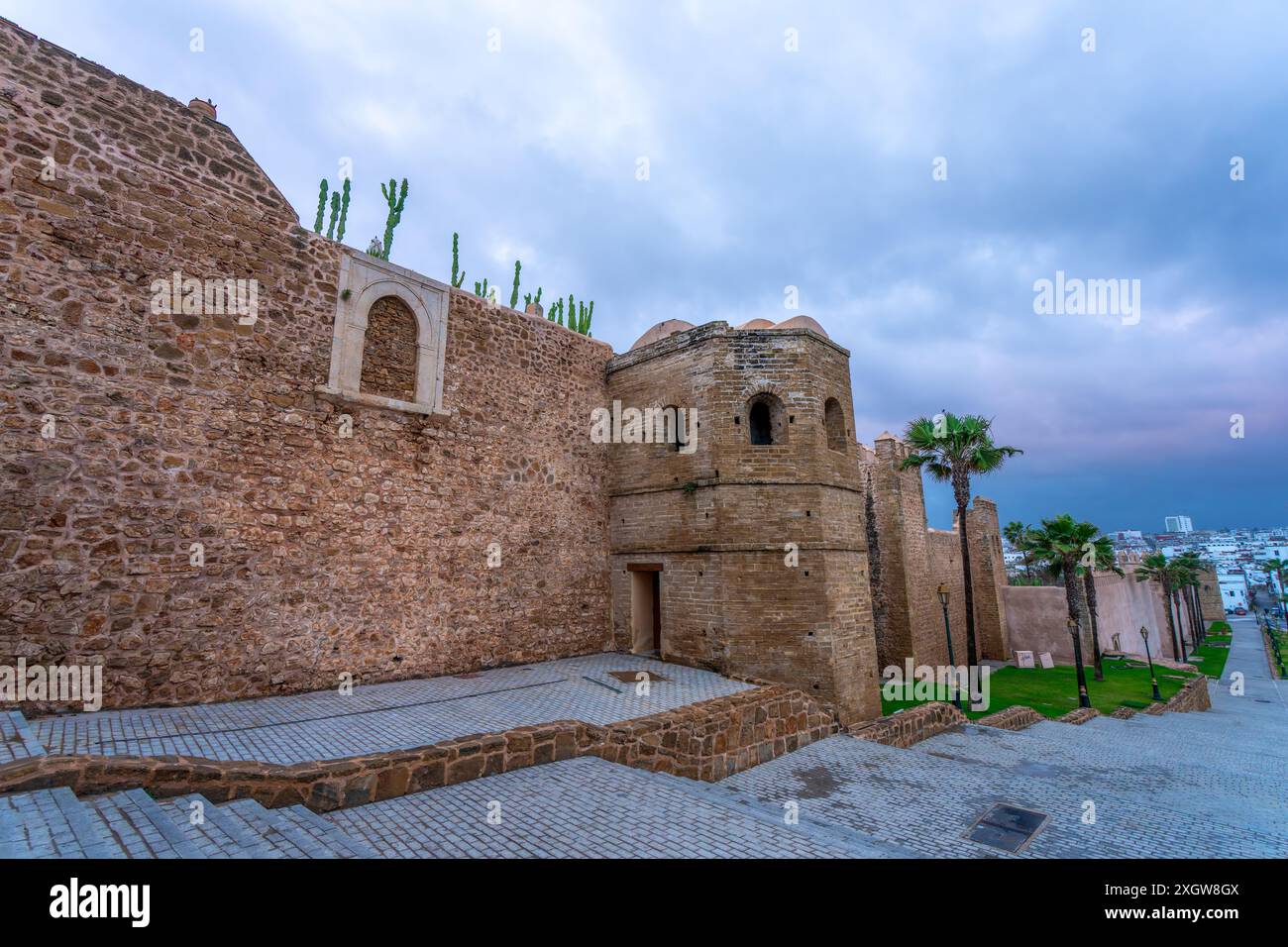 Kasbah of Udayas with its white buildings and vast expanse. Occasional ...