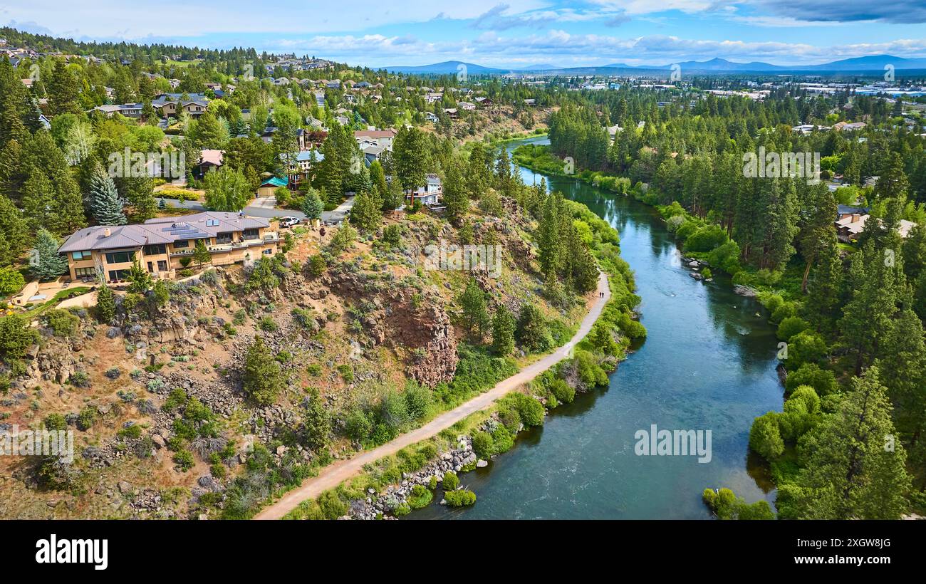 Aerial View of Riverside Luxury Homes and Recreational Trails Stock ...