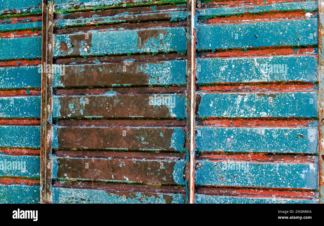 Rusted horse box loading ramp with blue peeling paint ideal for ...