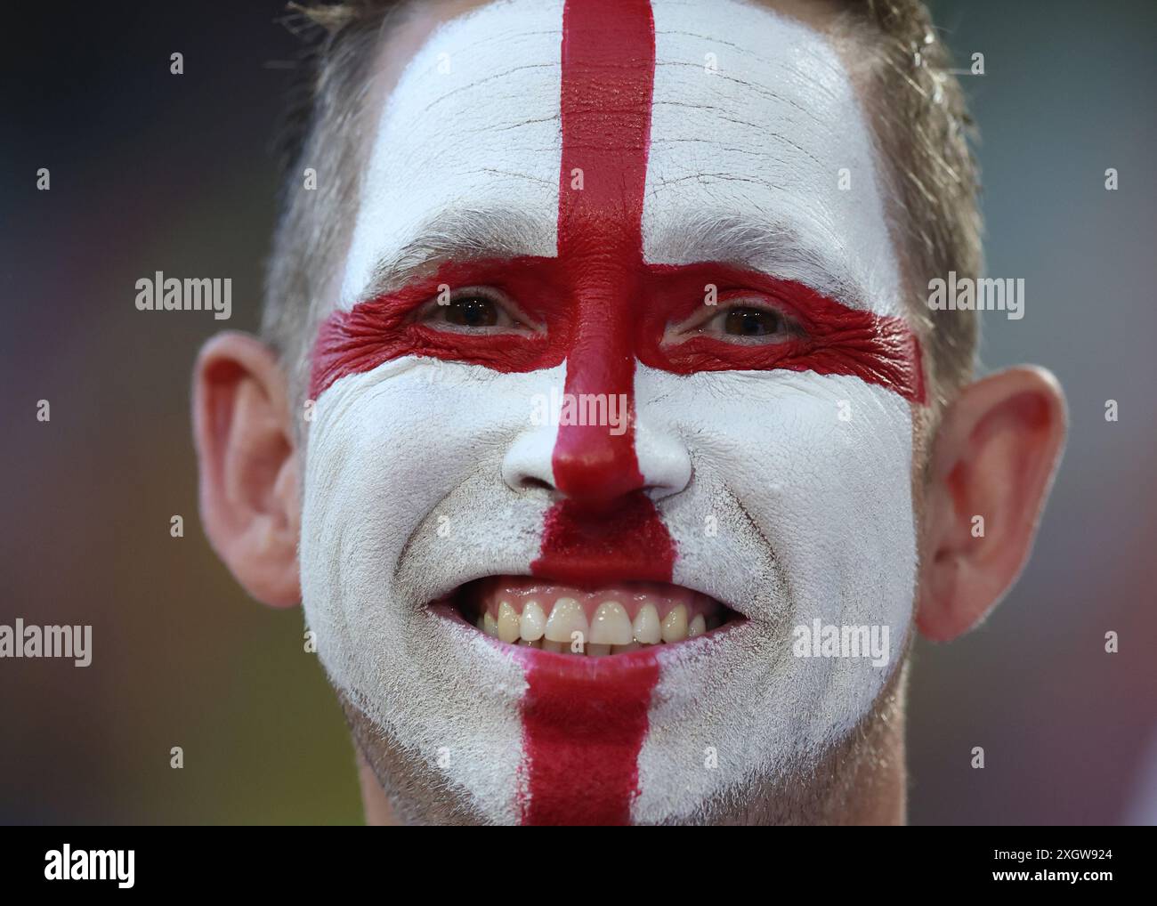 Dortmund, Germany, 10th July 2024. An England fan with painted face ...