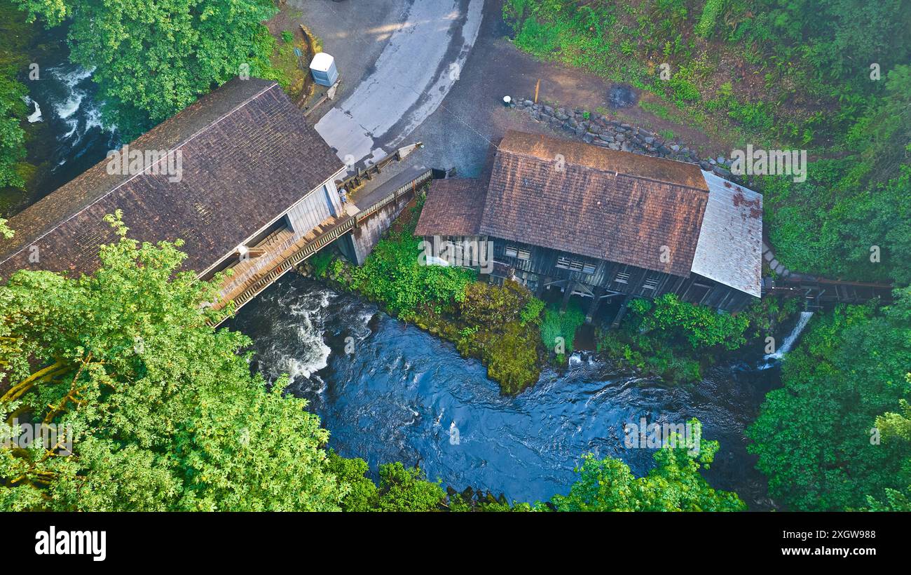 Aerial View of Historic Cedar Creek Grist Mill and Lush River in ...