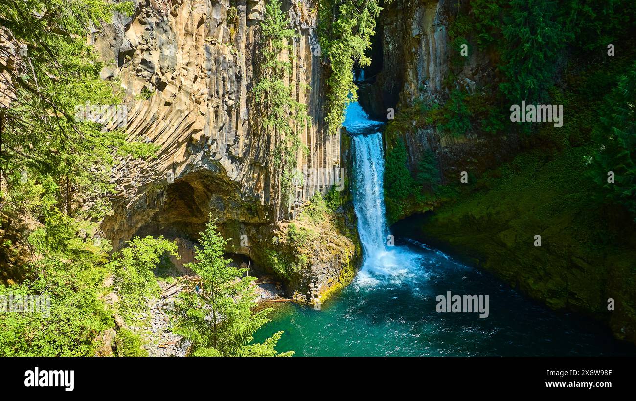 Aerial View of Toketee Falls Cascading into Aqua-Blue Pool Stock Photo ...