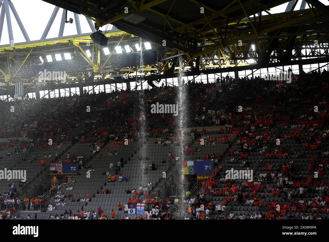 Rain falls from the stadium roof ahead of the UEFA Euro 2024, semi ...