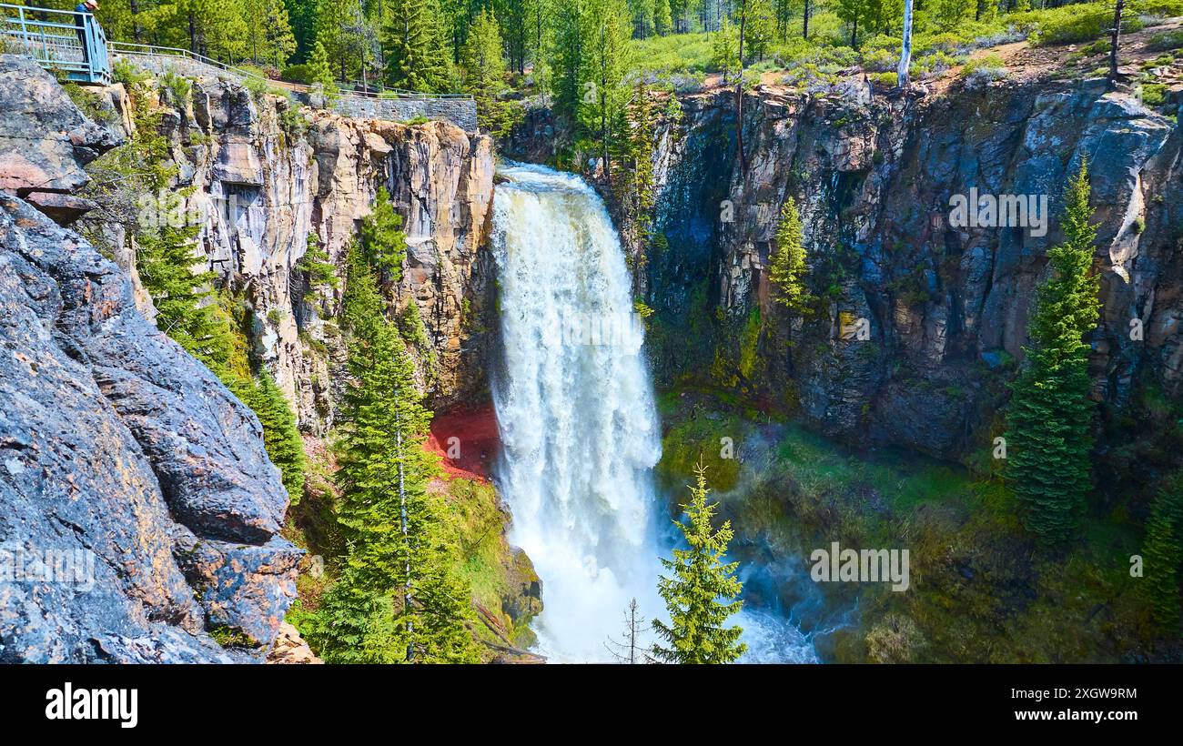 Aerial View of Tumalo Falls Cascading in Deschutes National Forest ...