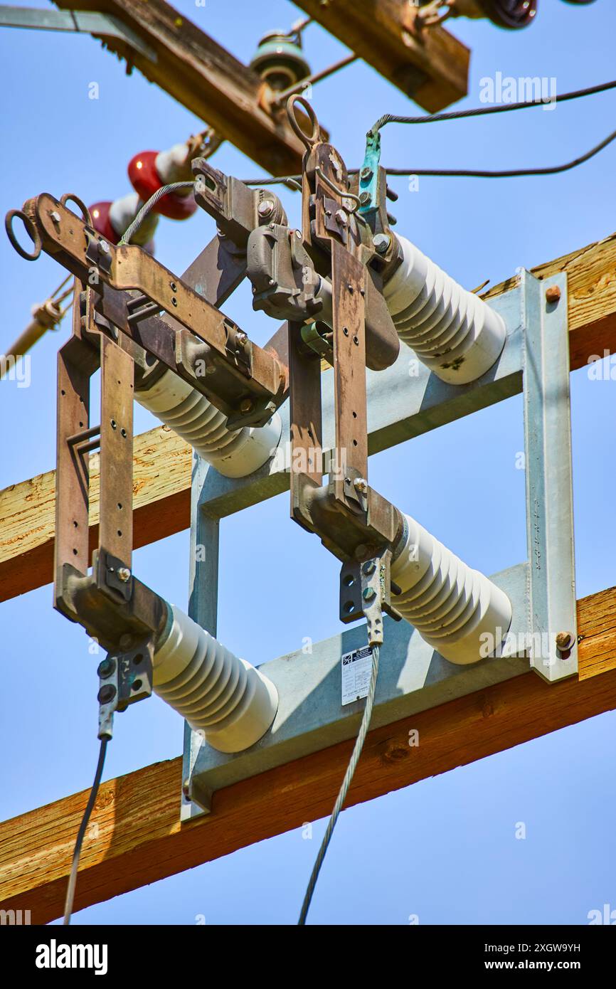 High-Voltage Switchgear on Utility Pole Daytime Low Angle View Stock ...
