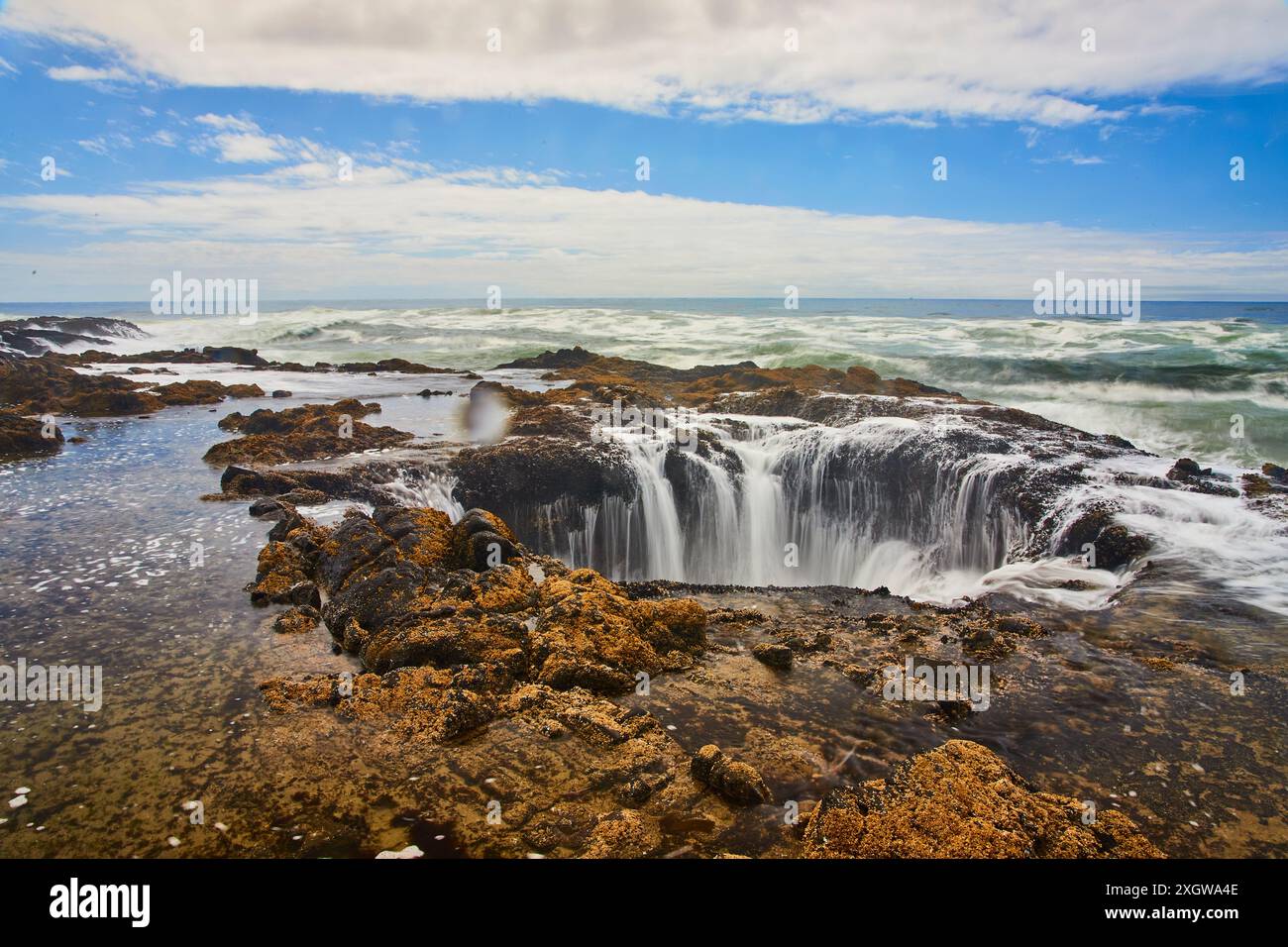 Rugged Rocks and Cascading Waves at Thor's Well Oregon Eye-Level ...