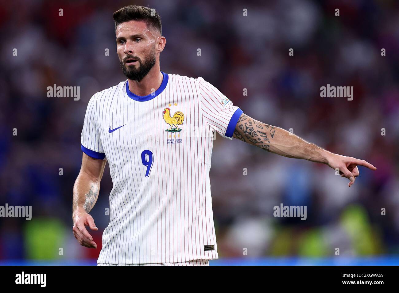 Munich, Germany. 09th July, 2024. Olivier Giroud of France gestures ...