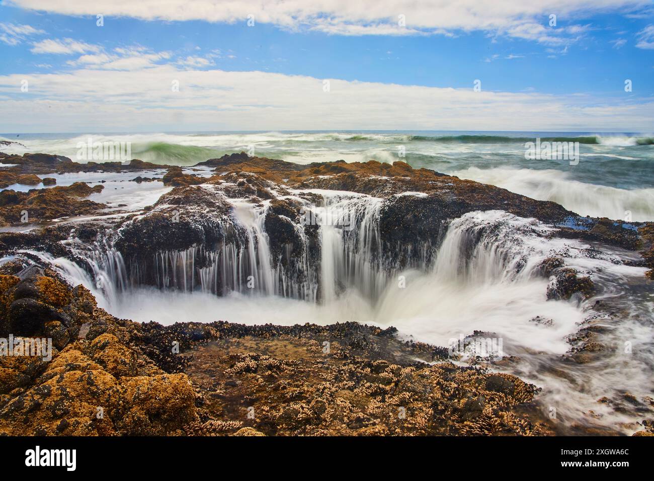 Thor's Well Ocean Waterfall Motion from Elevated Perspective Stock ...