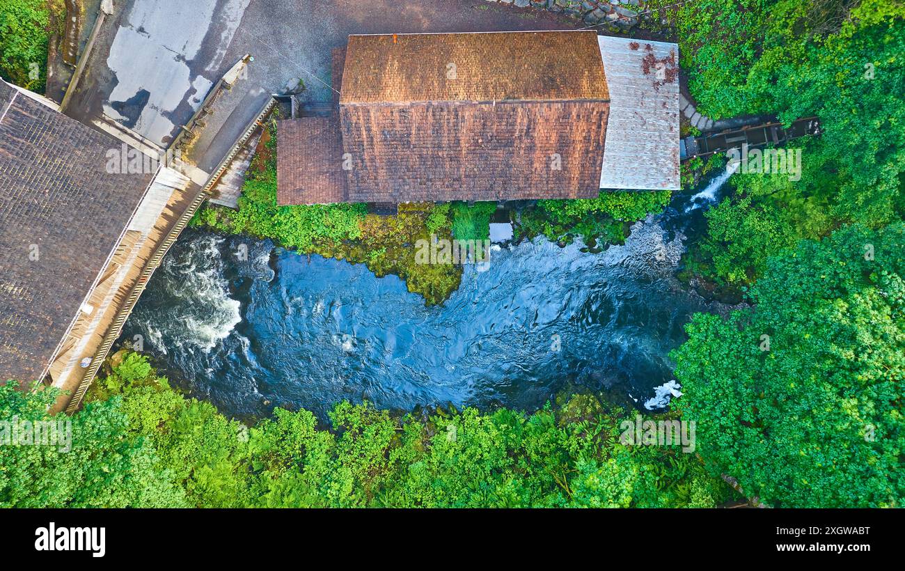 Aerial View of Cedar Creek Grist Mill and River in Washington Stock ...