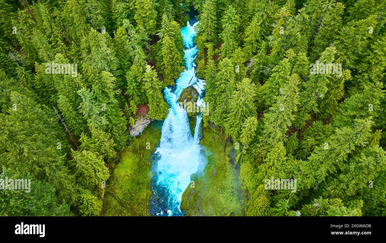 Aerial View of Turquoise River Through Lush Forest and Waterfalls Stock ...
