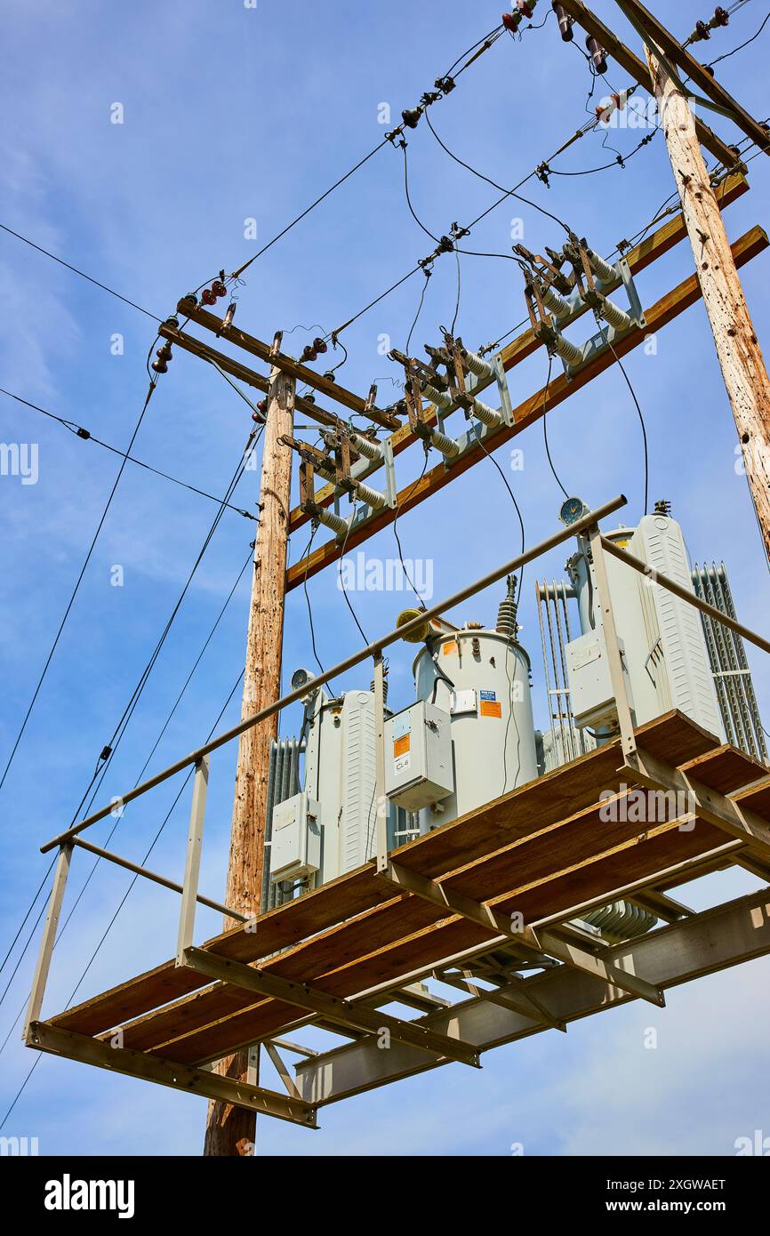 Electrical Substation Transformers and Wires Low-Angle View Stock Photo ...