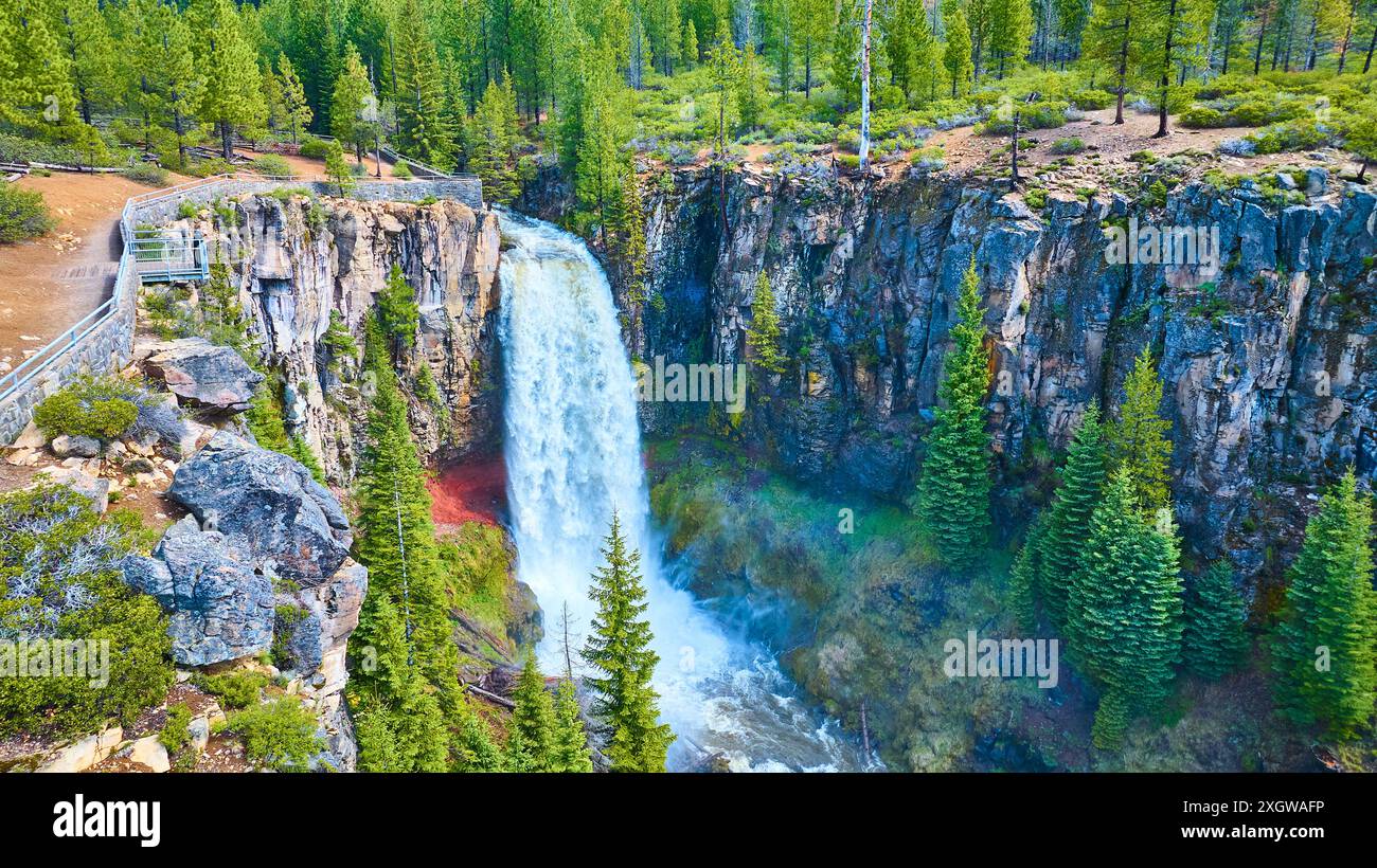 Aerial View of Tumalo Falls Cascading into Verdant Gorge Stock Photo ...