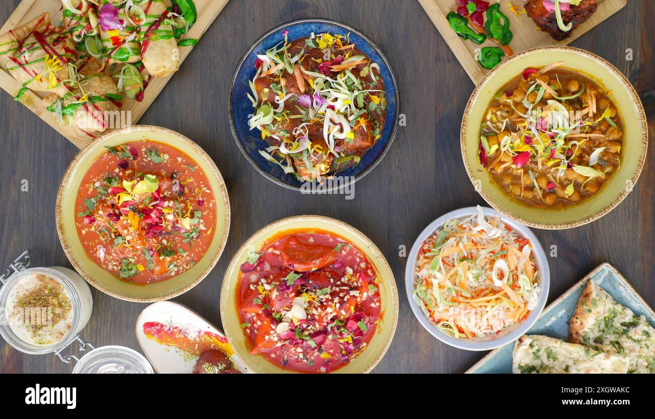 Tasty banquet of traditional indian food. Top view of the dishes Stock ...