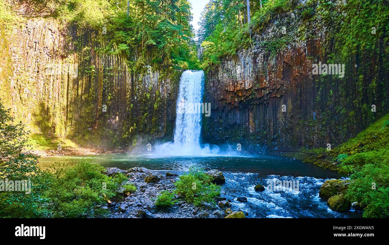 Aerial View of Abiqua Falls Cascading into Lush Forest Pool Stock Photo ...