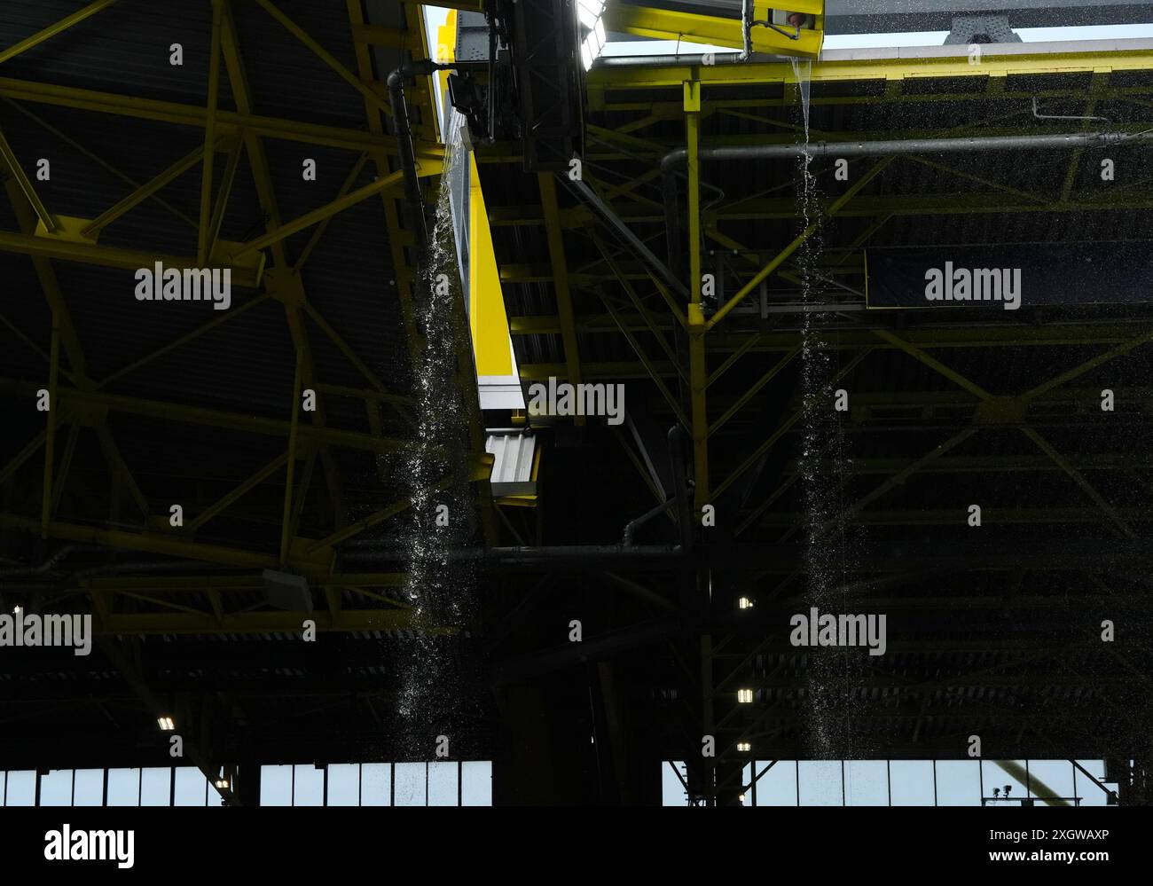 Rainwater falling from the stadium roof before the UEFA Euro 2024 semi ...