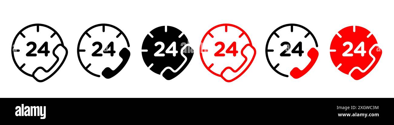 24 7 Emergency call services icon logo sign vector outline in black and ...