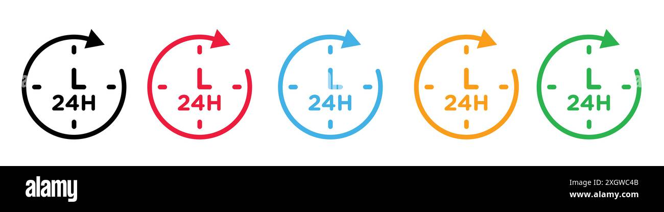 24 Hour time icon logo sign vector outline in black and white color ...