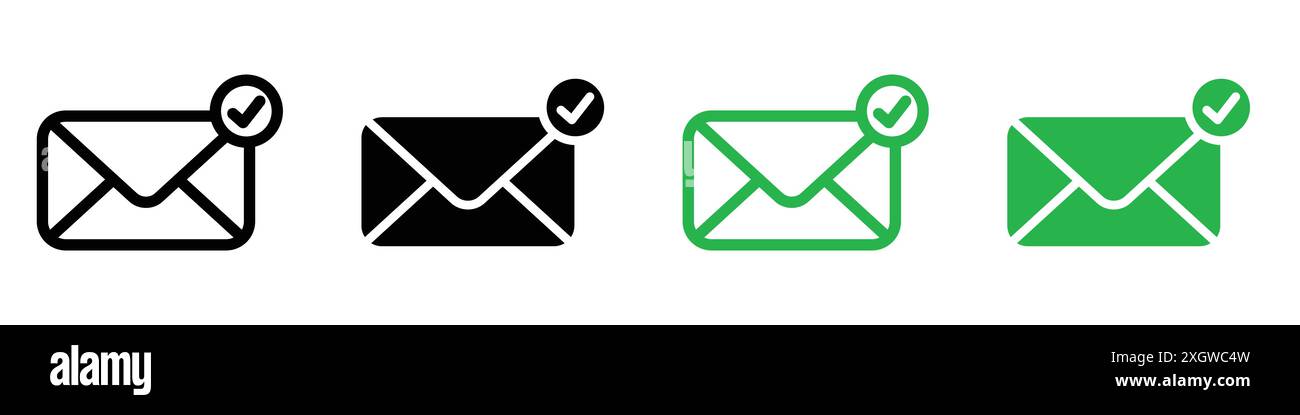 Approved message icon logo sign vector outline in black and white color ...