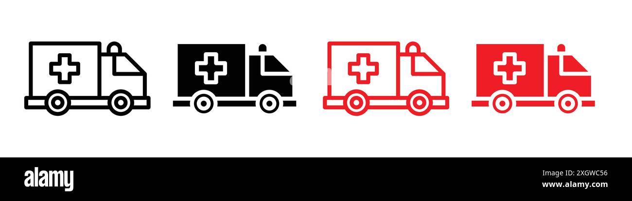 Ambulance icon logo sign vector outline in black and white color Stock ...