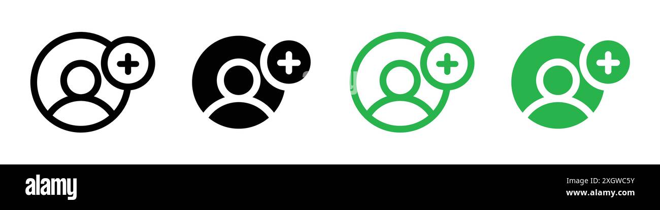 Add a new user icon logo sign vector outline in black and white color ...